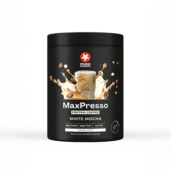 MAXI NUTRITION MaxPresso Baltojo šokolado su kava – Baltyminis gėrimas